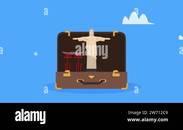 time travel animation with monuments in suitcase Stock Video Footage ...