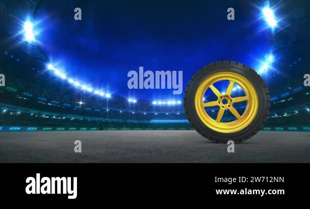 Racetrack circuit and sport arena with shining lights and car tyre ...