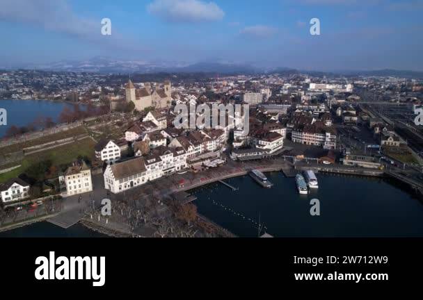 Establish old town and medieval castle, cityscape of town Rapperswil ...