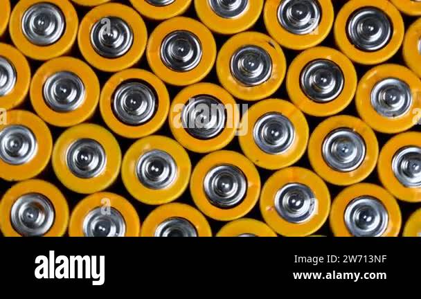 Many used AA alkaline batteries, finger batteries in heap ready for ...