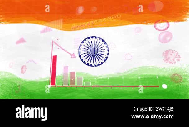 Composition of covid 19 cells and statistics over indian flag. global ...