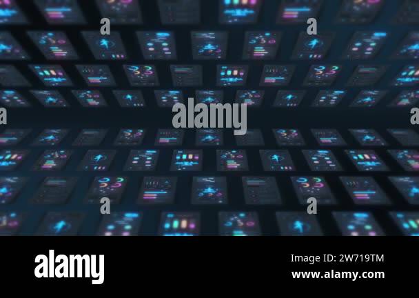 Hi tech panel of yoga application on dark background. Fitness and ...