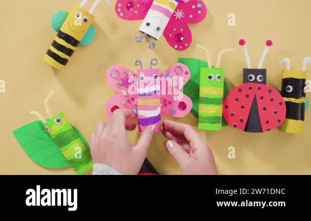 Making different bugs out of empty toilet paper rolls during ...