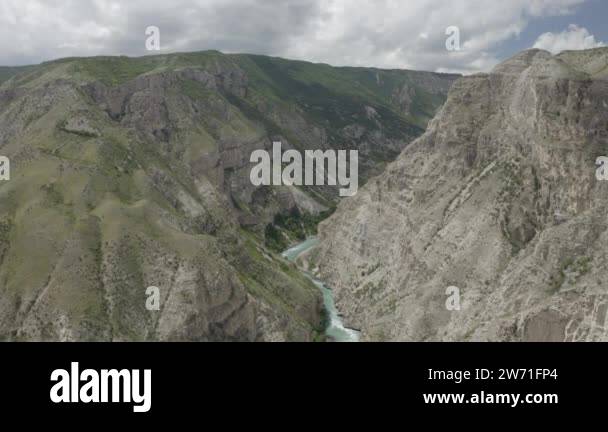 Sulak river in Sulak canyon, Aerial view of the unique natural ...