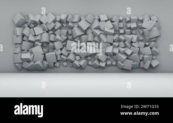 3d animation of a cubic background, walls with a lot of randomly ...