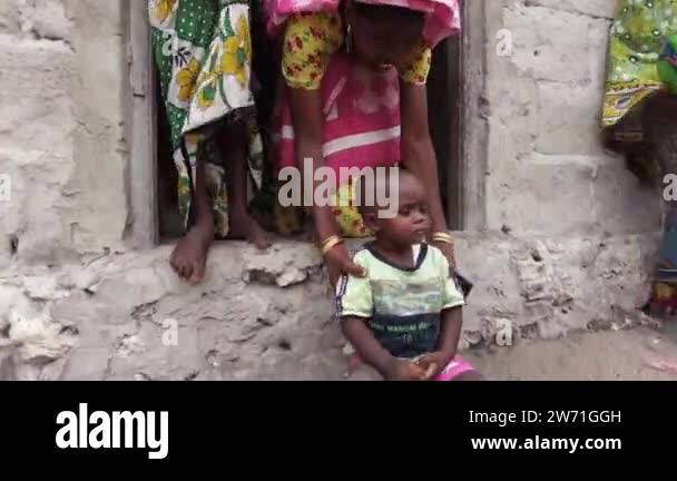 Local African Hungry Family in a Poor Village near Slum House, Zanzibar ...