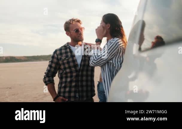 Beautiful couple boyfriend and girlfriend are looking at each other ...