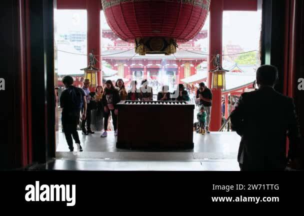 Tokyo, Japan - October 24, 2019: Video of people praying at the ...