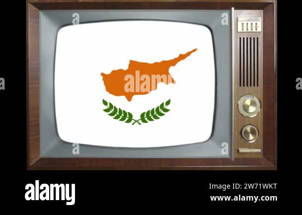 vintage tv with cyprus flag on the screen, interference, white noise ...