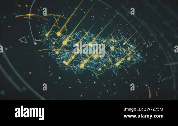 Flashing highlighted Tyrkey Map with glowing areas and interstate light connections. Scanning of ...