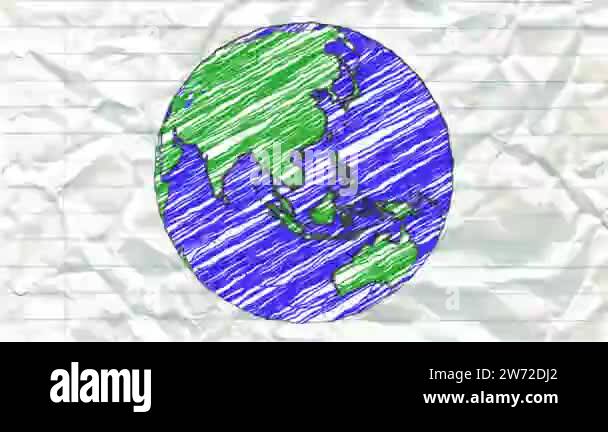 Earth drawing paper cartoon hand drawn animation spinning globe world ...