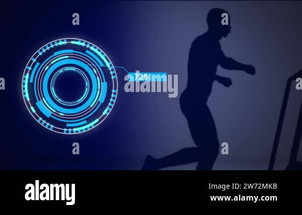 Animation of man running with scope scanning and data processing ...