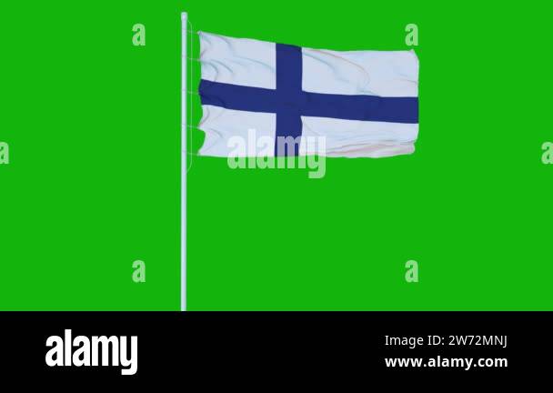 Finland flag waving on wind on green screen or chroma key background ...