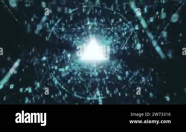 Digital Data tunnel journey. Loopable matrix core tunnel of binar lights animation in 4k. Shot ...