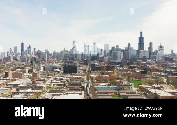 Chicago, IL - April 17th, 2021: Two CTA passenger trains arrive at the ...