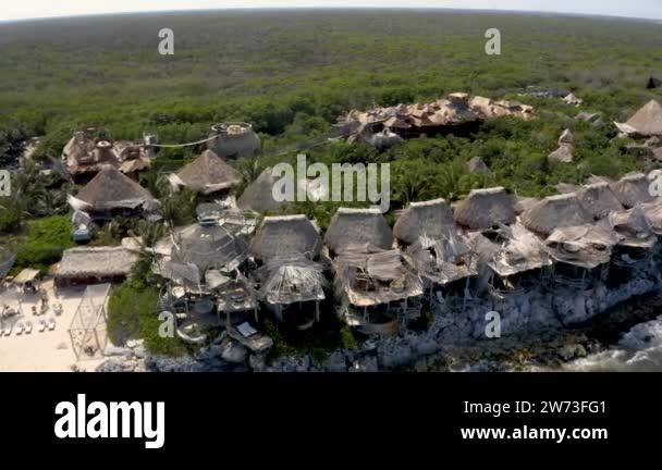 Tulum, Mexico. May 15, 2021. Aerial view of the luxury hotel Azulik in ...