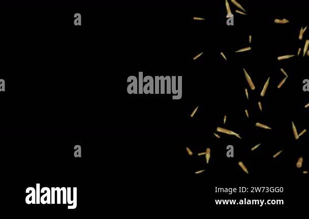 Flying many ammunition bullets on black background. Military concept ...