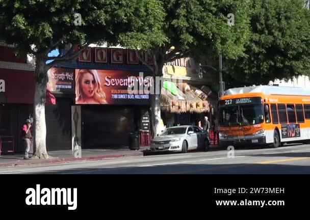 HOLLYWOOD, CA - JANUARY 28, 2020: A Los Angeles Metro bus displaying ...