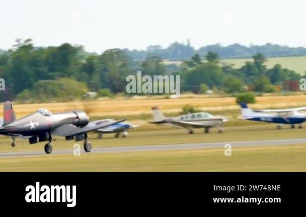 Take off of a WW2 radial engine propeller fighter plane in 4K Stock ...