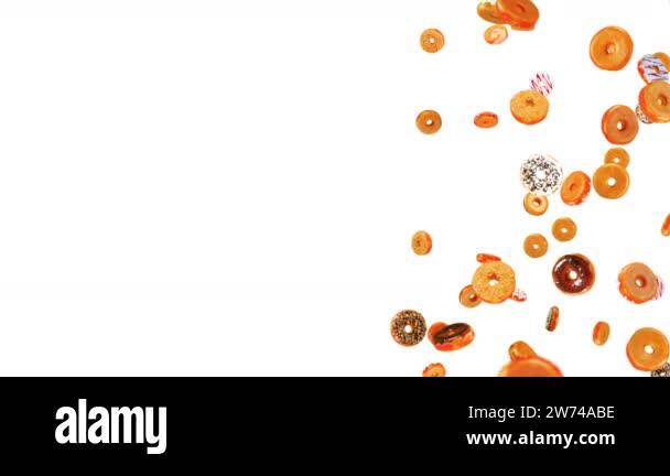 Flying many colorful donuts on white background. Doughnut cake, Sweets ...