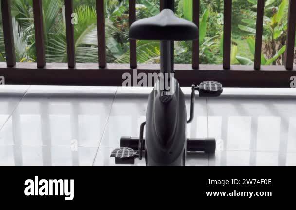 Video footage of exercise bike on the terrace with stunning views of ...