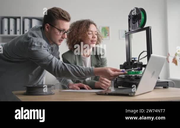 professional male and female couples use modern technology and work on ...