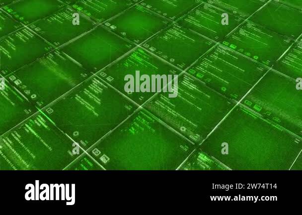 Green background with program codes in table. Animation. Computer futuristic background with ...