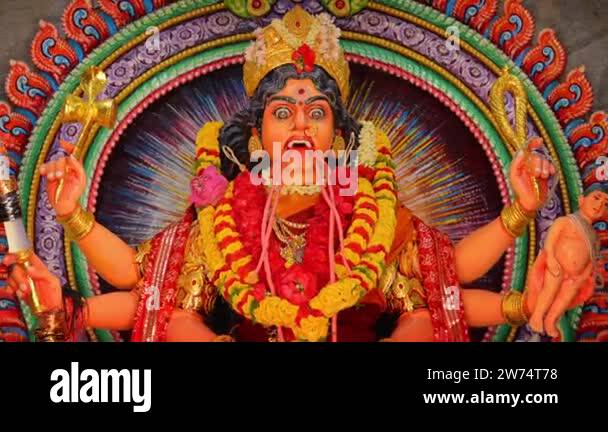 Scary and Disturbing Sculpture of the Hindu Goddess. Kali Stock Video ...