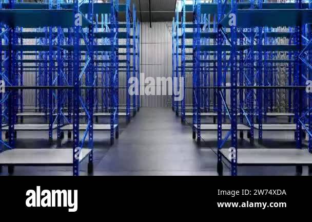 Warehouse with empty rack shelves - storage, depot concept - 3D 4k ...