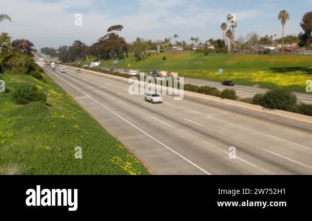 Cars on interstate highway California USA. Intercity freeway transport ...