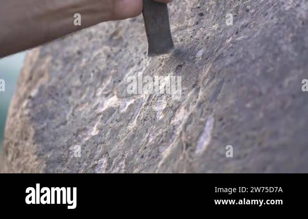 Ancient man cave painting and writing historic inscription graffiti on ...