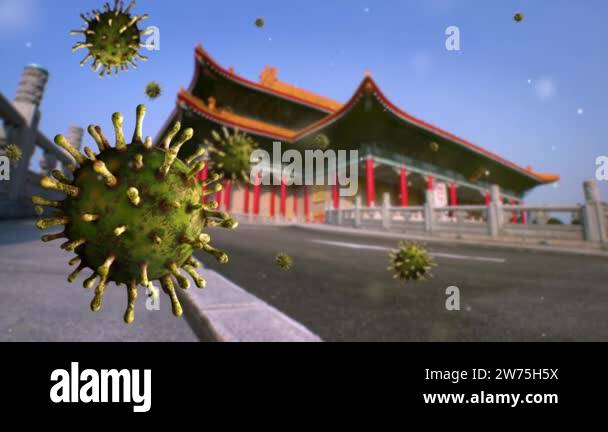3D illustration. Virus Covid 19 on national theater memorial hall of ...