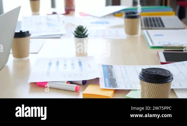 Meeting room Office laptop business financial document chart , graph on ...