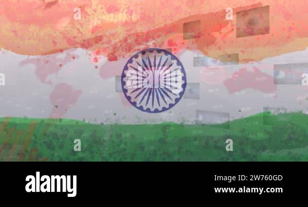 Composition of covid 19 cells and statistics over indian flag. global ...