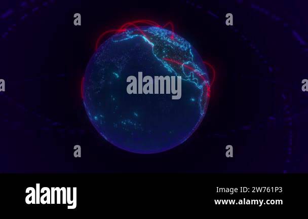 Rotating planet on a night background with glowing lines. Great ...
