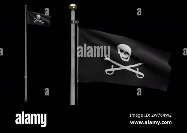 3D, Alpha channel of fabric texture pirate skull with sabers flag ...