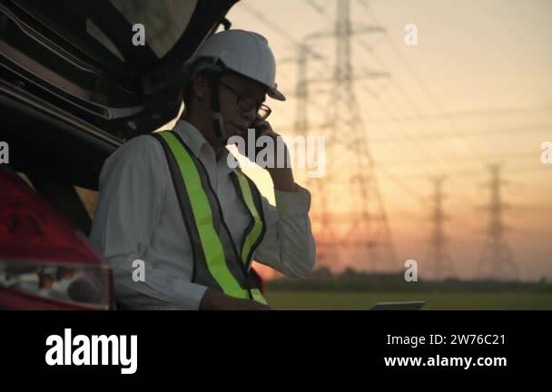 Engineer concept of 4k Resolution. Asian men are exploring the power ...