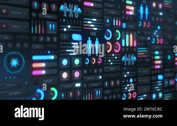 Hi tech panel of medical application on dark background. Medical and health concept. UI, UX, GUI ...