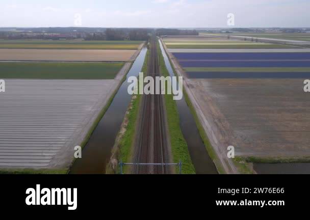 Train track passenger train aerial view of public transport ...