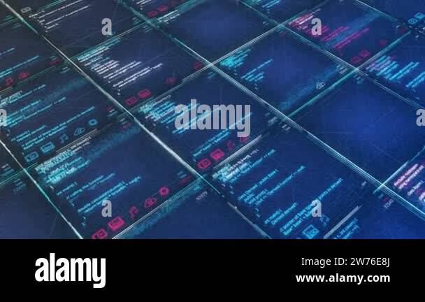 Abstract spyware scanning and analysing digital data on blue background ...