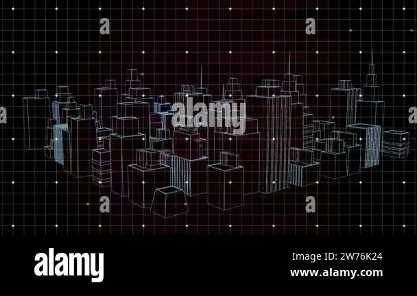 Animation of 3d architecture city drawing spinning over grid. global ...