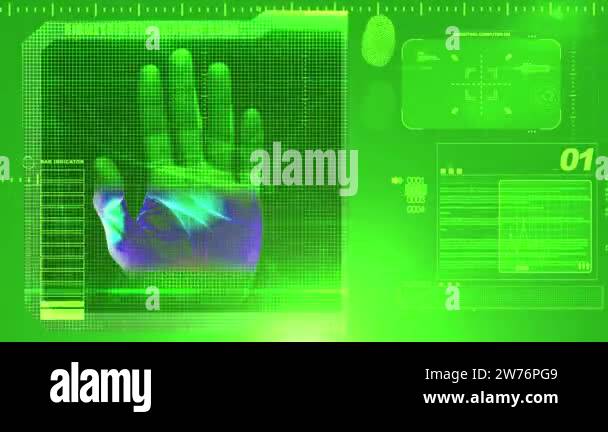 A Full hand digital fingerprint data scanner intelligence graphical ...