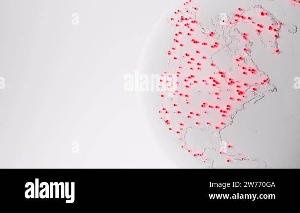 North america continent with appearing red dot all over surface ...