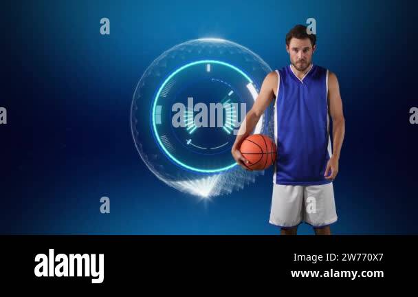 Animation of scopes scanning and data processing with male basketball ...
