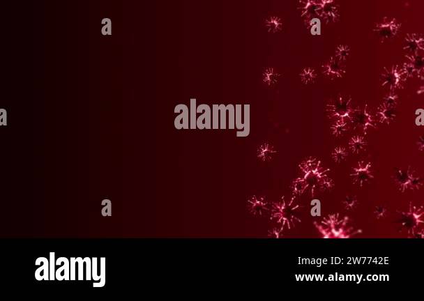 Flying many virus cells on red background. Medical concept, Microscopic ...