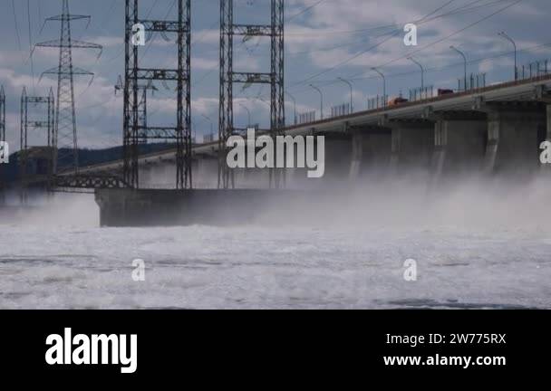 Hydroelectric power station on the Volga river. Large-scale ...