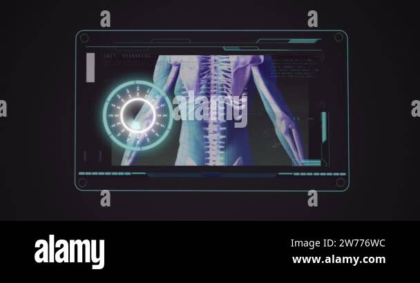 Animation of scope scanning and human body spinning on screen. global ...