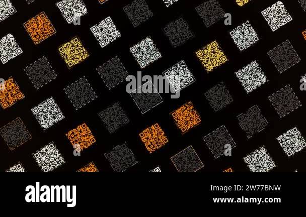 Technological Background With Parallel Rows Of Orange Yellow White And Black Square Shaped Qr