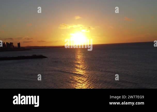 Bay scene of sunset on the beach in Fortaleza city, Ceara, Brazil.Bay ...