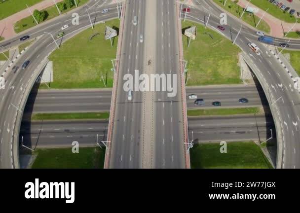 Flight over a multi-level road junction. You can see the intersection ...